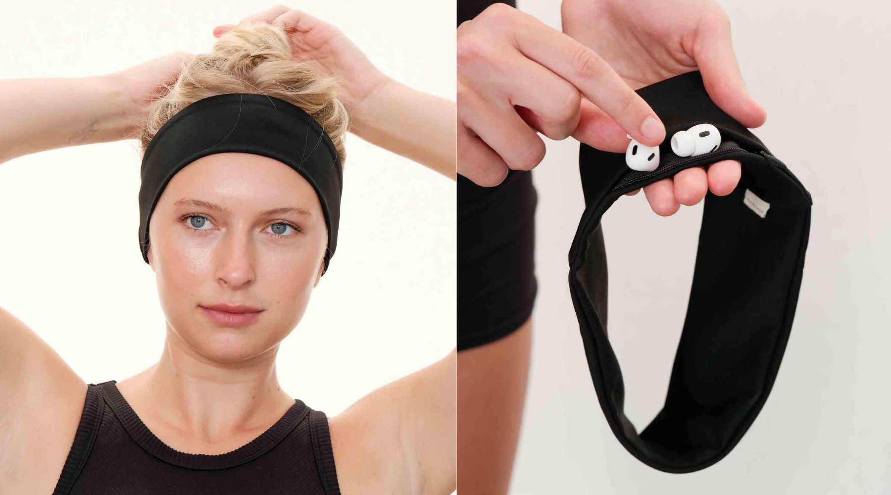 Women's Pocketed Black Headband for Running, Hiking, Walking | zipper ...